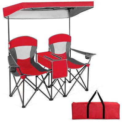 2-Sitzer Campingstuhl mit Sonnenschutz Mini-Tisch klappbarer Angelstuhl ...