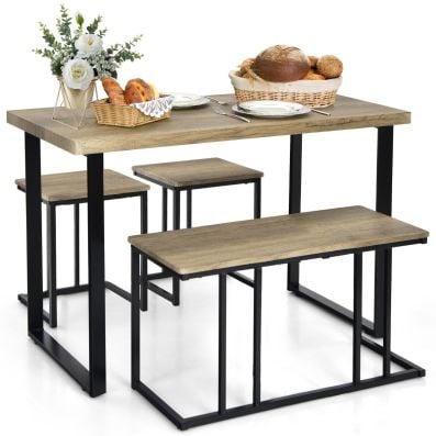 Esstisch mit Bank & 2 Hockern Industrielle Essgruppe Platzsparendes 4er ...