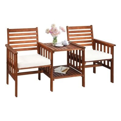 Gartenbank mit Tisch 2 Sitzer Holzbank mit Schirmloch & Sitzkissen ...