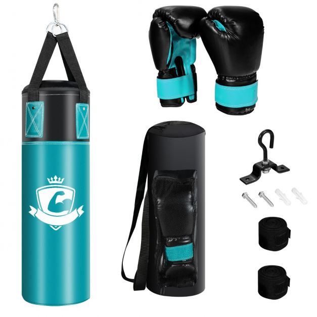 Boxsack Set mit 8oz Boxhandschuhen Handschlaufen Tasche Punchingsack ...