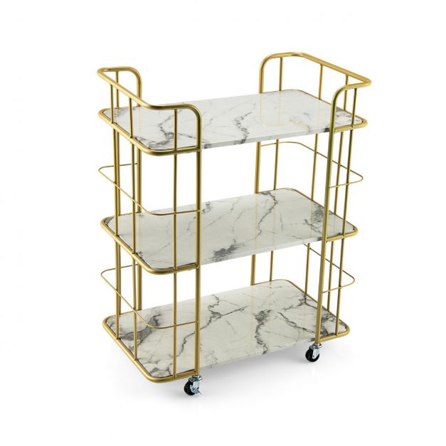 Goldener Barwagen 3-Stöckiger Servierwagen mit Marmoroberfläche 66 x 40 ...